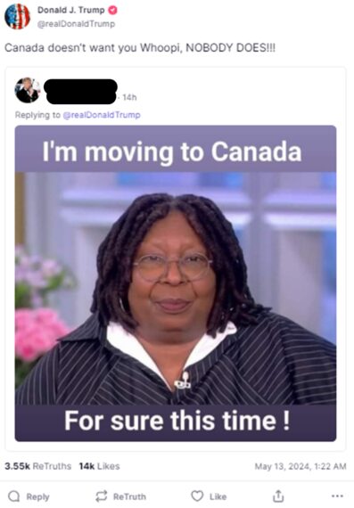 'The View': Whoopi Goldberg Responds to Donald Trump's Meme About Her ...