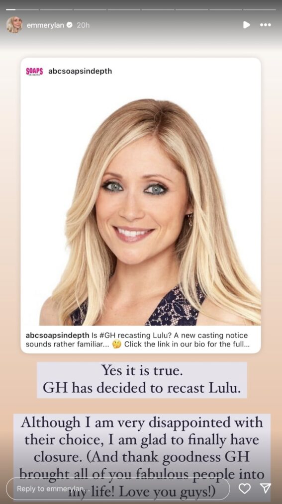'General Hospital' Actress Emme Rylan Breaks Silence on Lulu Recasting