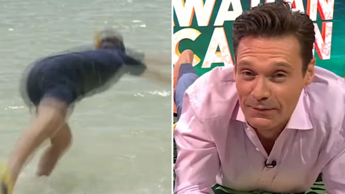 Ryan Seacrest Falls Twice in New 'Wheel of Fortune' Hawaii Video